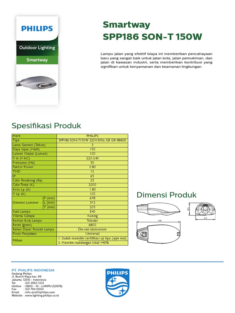 Smartway SPP186 SON-T 150W: Spesifikasi Produk | PDF