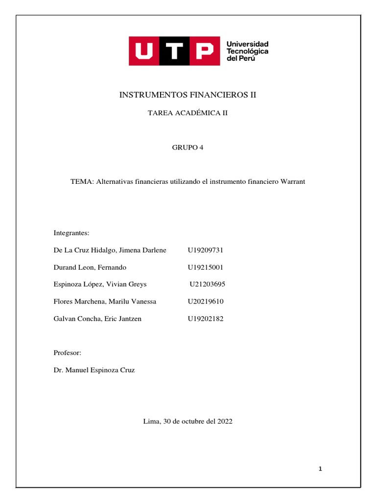 TA3 - Grupo 4 | PDF | Opción (Finanzas) | Warrant (Finanzas)