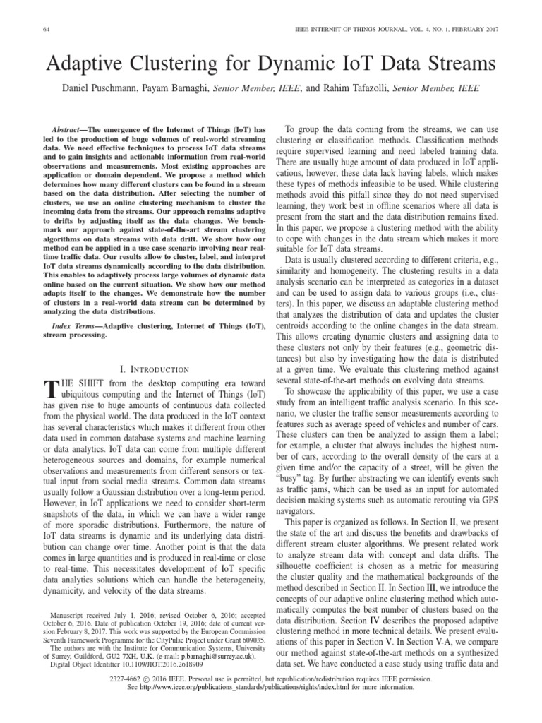 Adaptive Clustering For Dynamic IoT Data Streams | PDF | Cluster Analysis | Internet Of Things