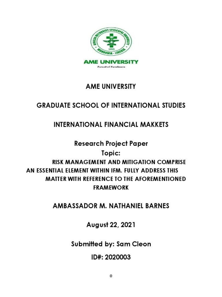 Research Project Assignment | PDF | Financial Risk | Risk