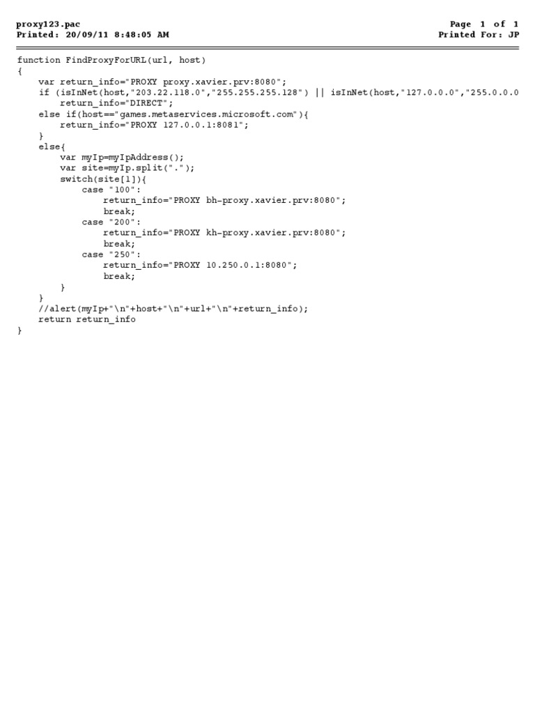 Proxy Configuration Script Overview | PDF | Games & Activities