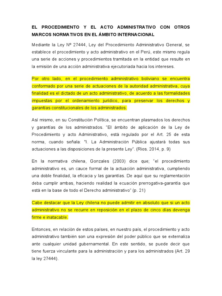 EL PROCEDIMIENTO Y EL ACTO ADMINISTRATIVO CON OTROS MARCOS NORMATIVOS EN EL ÁMBITO INTERNACIONAL ...