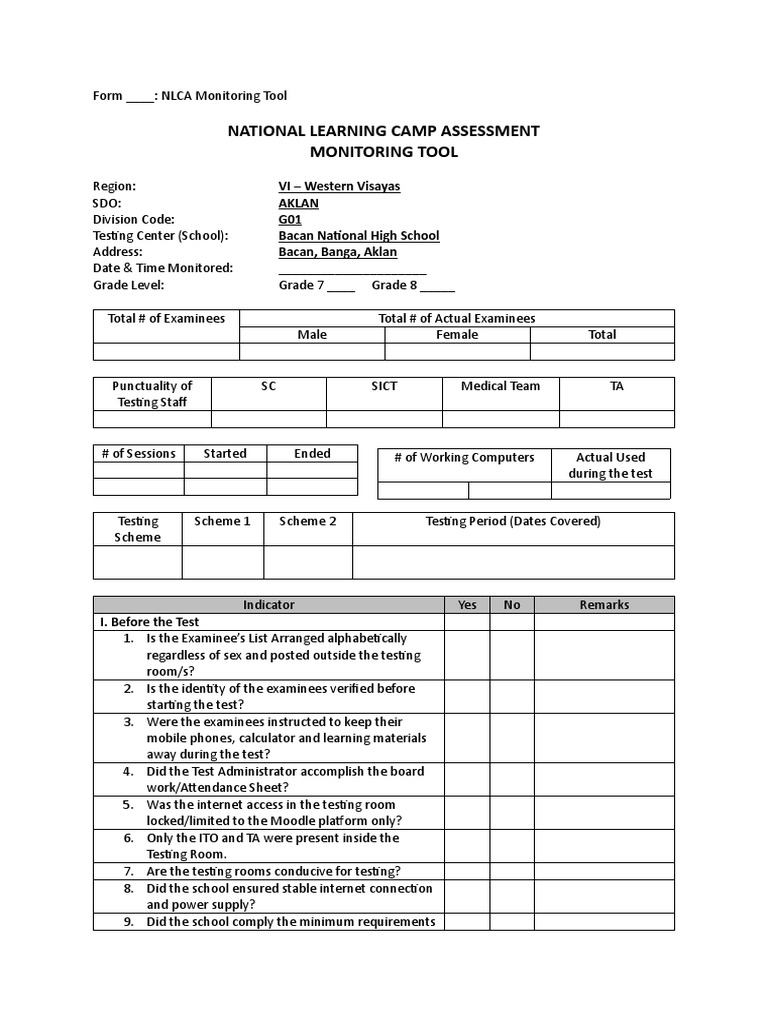 NLCA Monitoring Form | PDF | Computer Keyboard | Computing