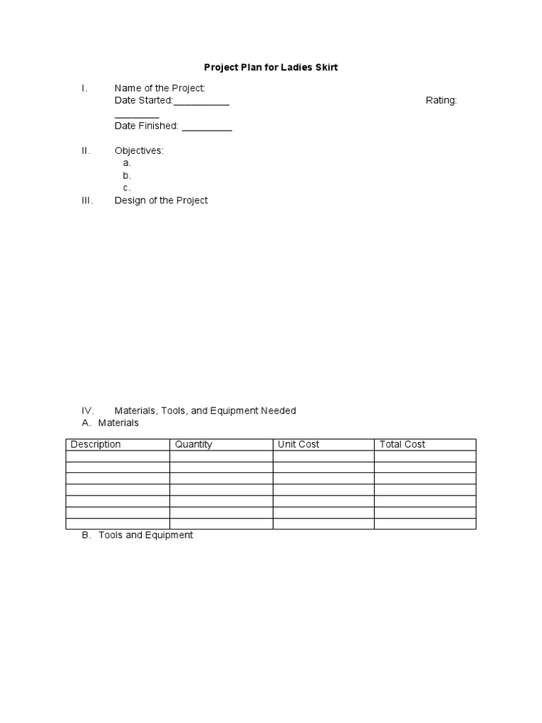 Project Plan For Ladies Skirt | PDF