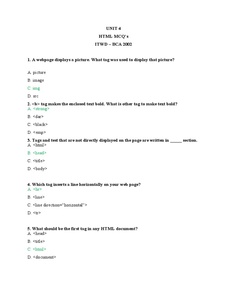 MCQ ITWD HTML Basics | PDF | Html Element | Html