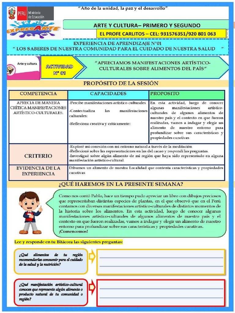 Experiencia de Aprendizaje 01 - Actividad 1 - 1ero y 2do - Arte y Cultura - 2023 - 00001 | PDF