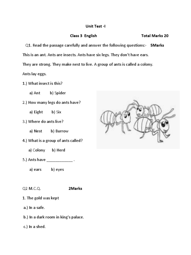Class 3 English Unit Test - I PDF | PDF