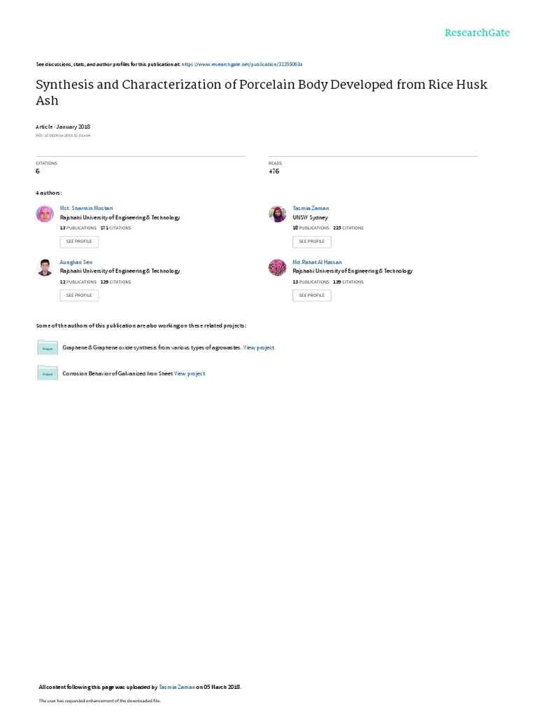 Synthesis and Characterization of Porcelain Body Developed From Rice ...