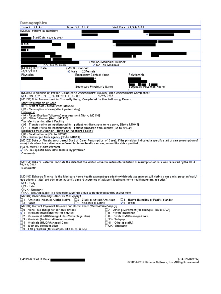 Test Case 3 OASIS_Redacted | PDF | Medical Diagnosis | Pain