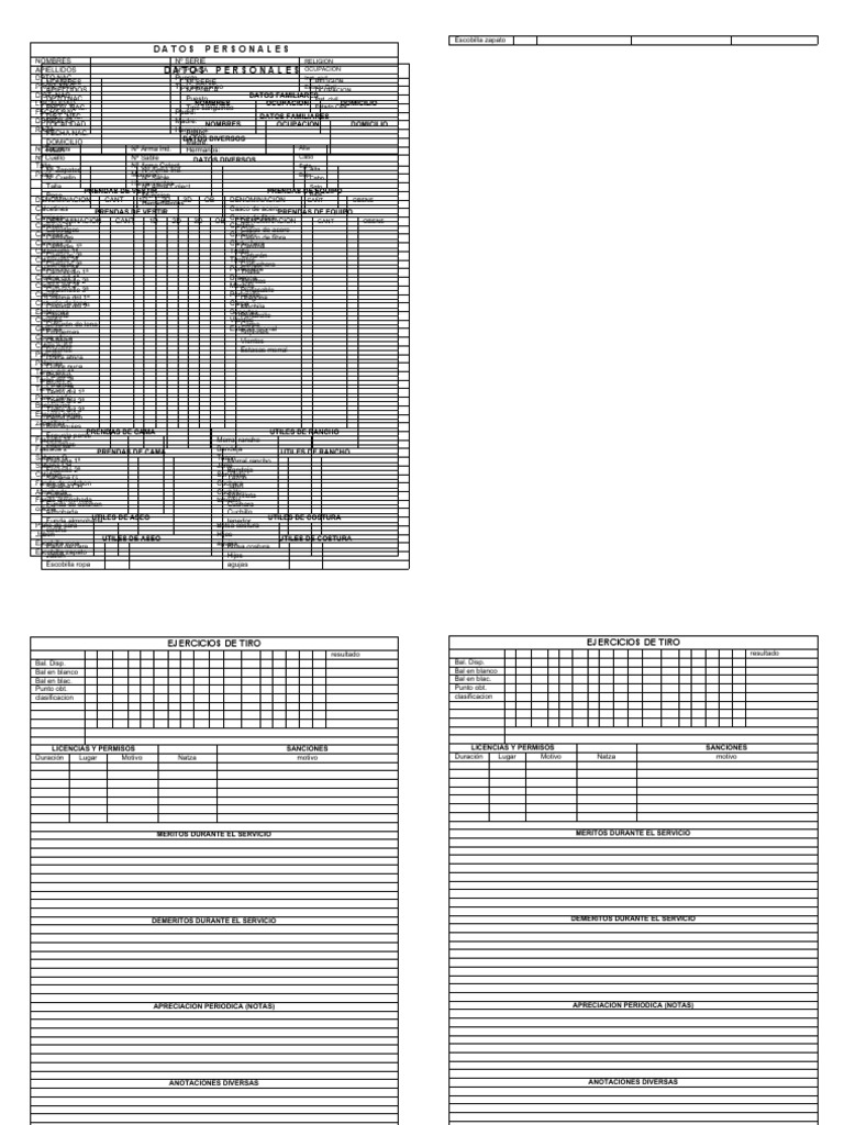 Diversos Libreta Seccion Datos Personales y Ejer Tiro - 2023 | PDF | Softlines (venta minorista ...