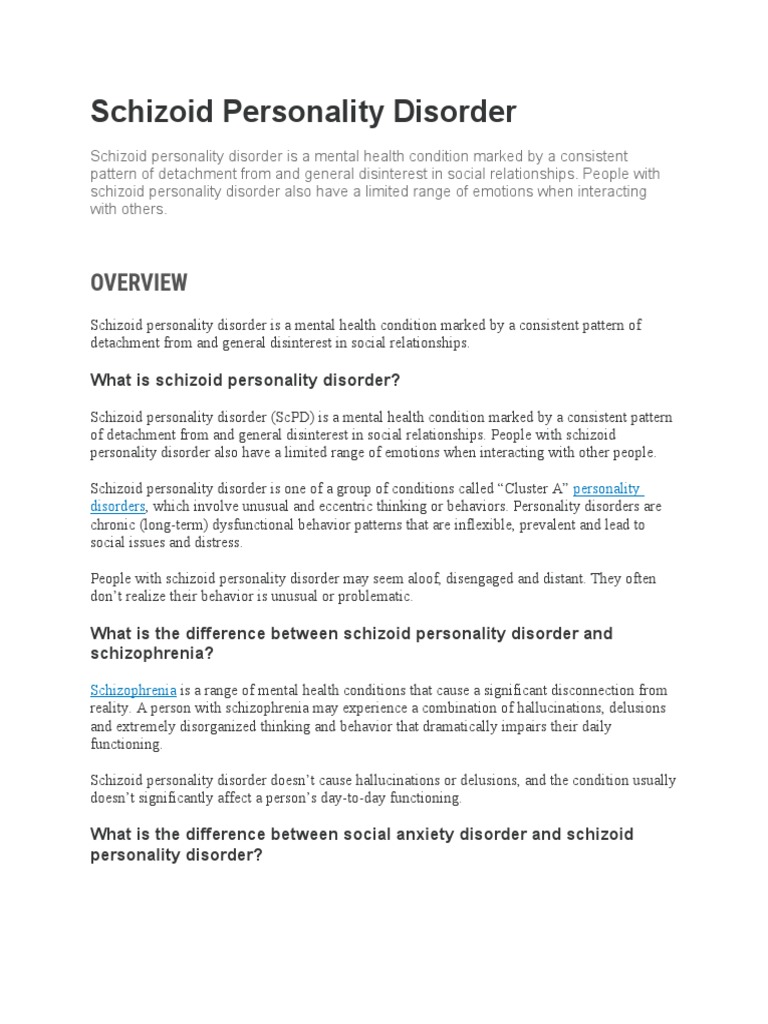 Schizoid Personality Disorder | PDF | Mental Disorder | Personality ...