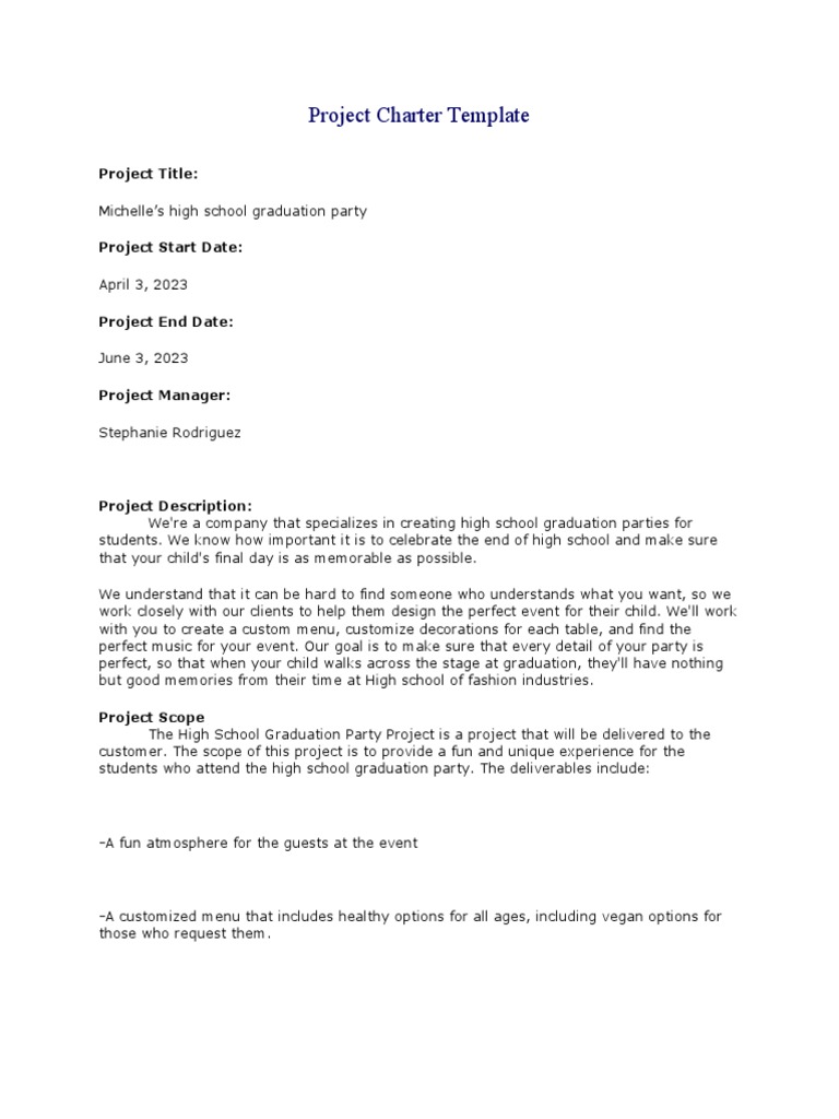 Graduation Party Project Charter | PDF | Career & Growth