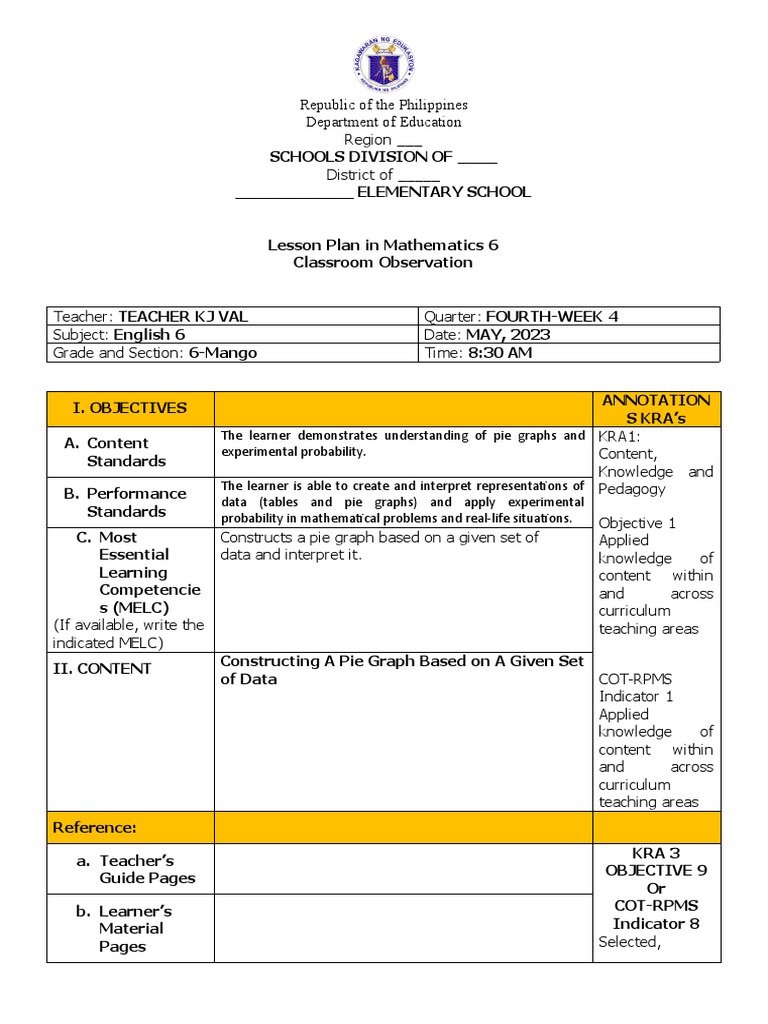 Cot-Math6 Q4 Week 4 Pie Graph | PDF | Learning | Educational Technology
