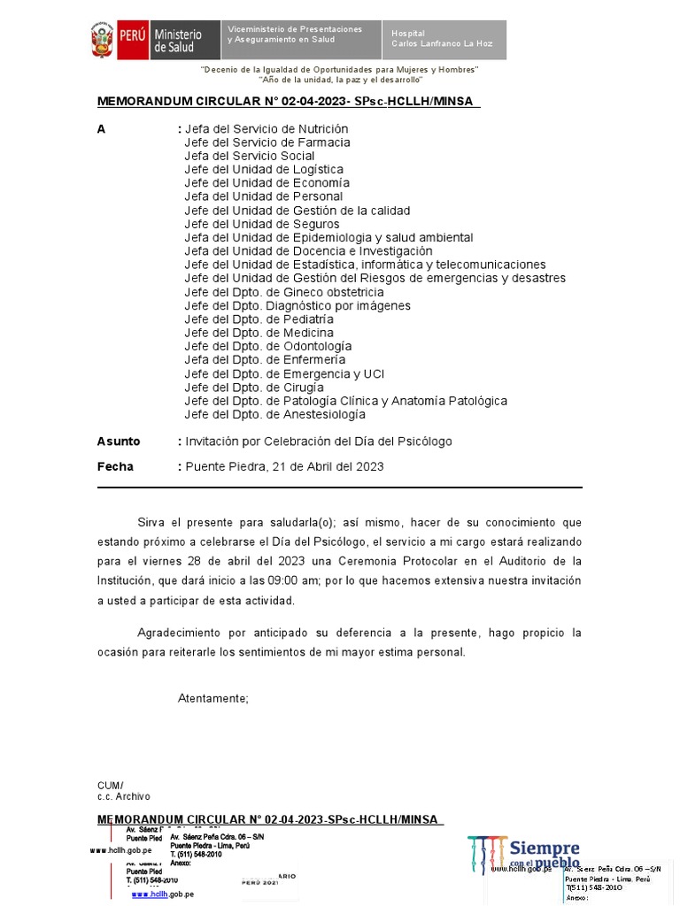 Memo Circular - 2023 Psic | PDF | Ciencias de la Salud | Medicina CLINICA