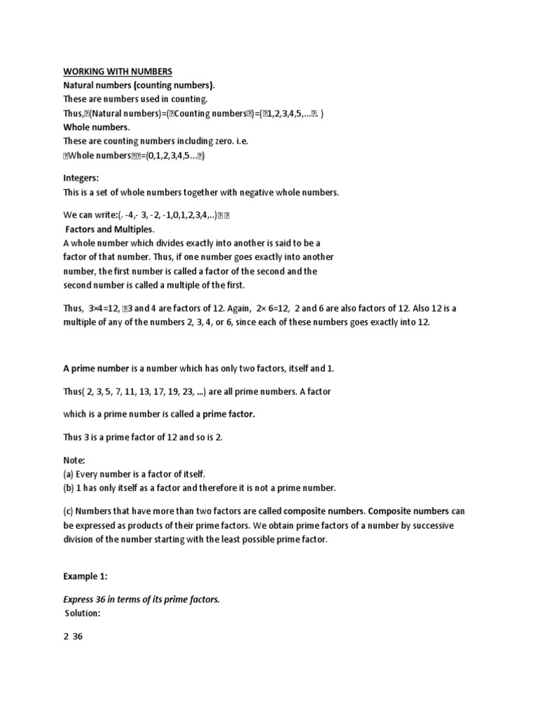 Senior One Math (Working With Numbers) NOTES | PDF