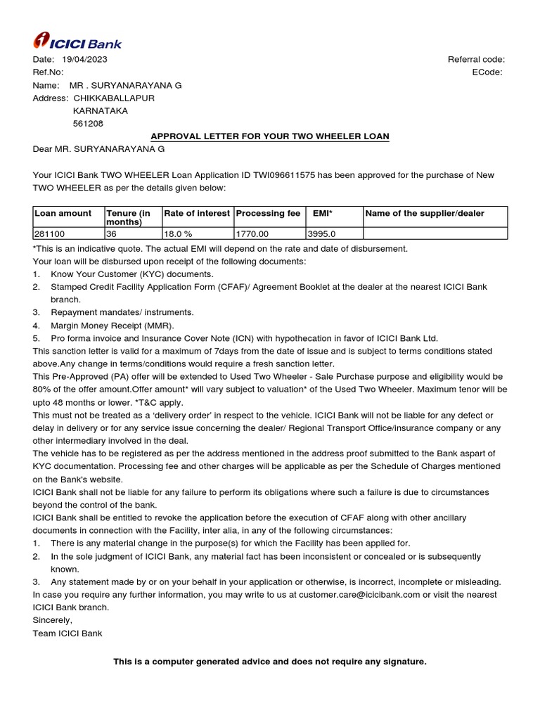 Sanction Letter | PDF | Loans | Banks