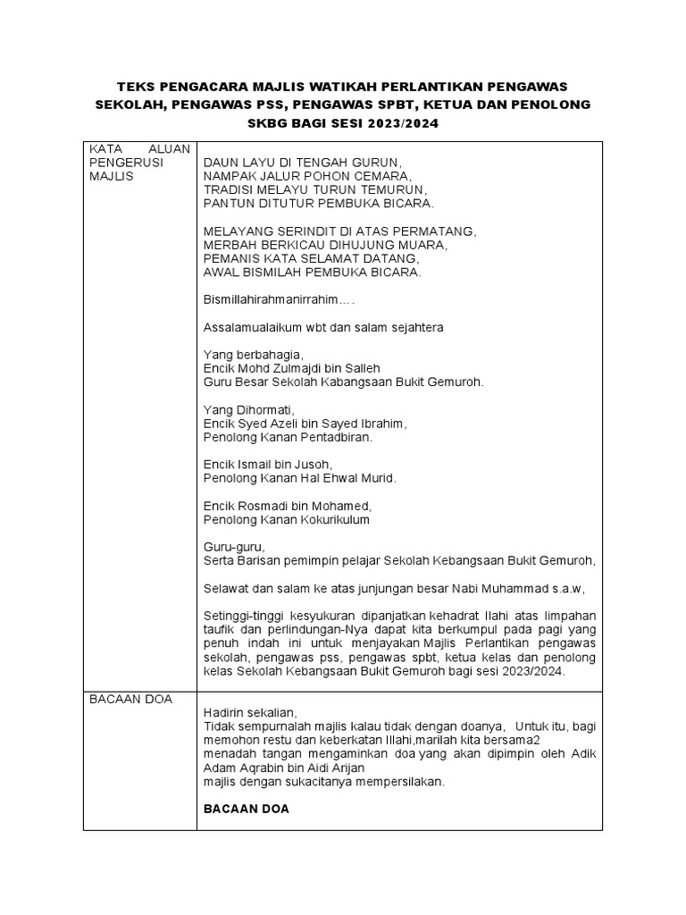 teks mc watikah 2023-2024 | PDF