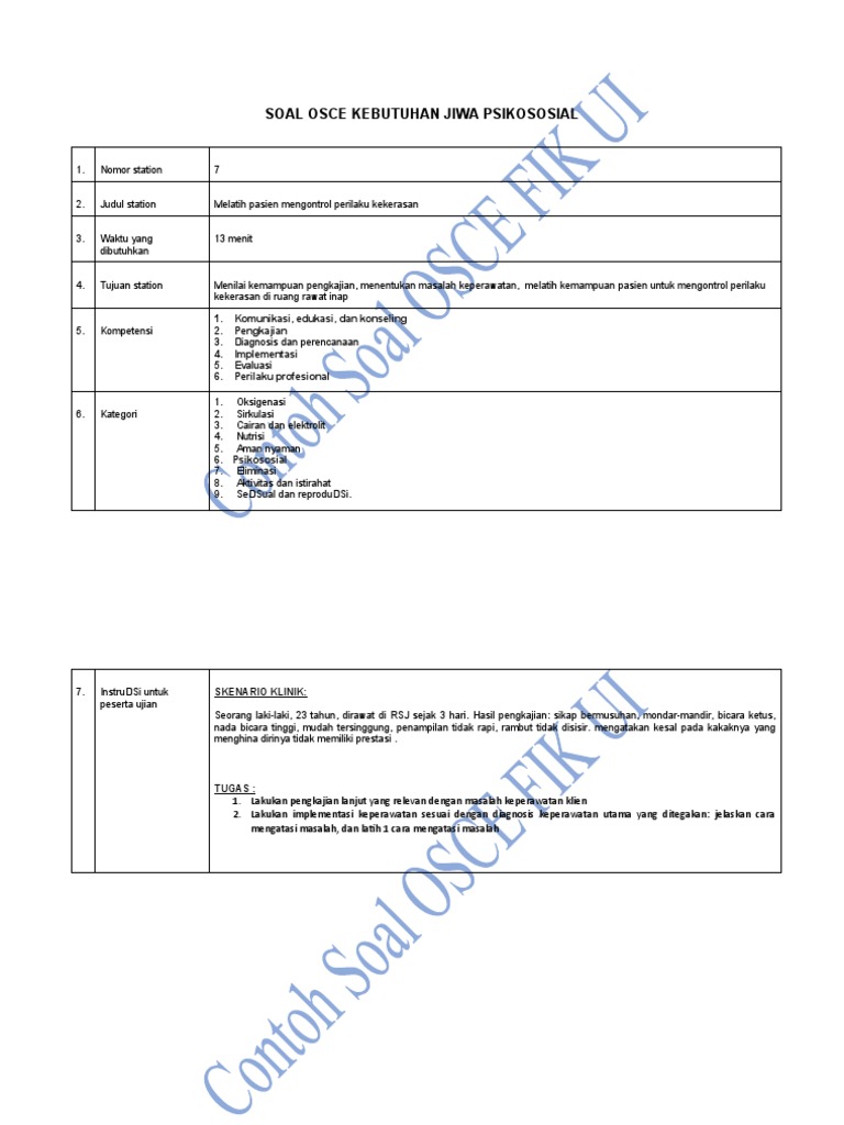 Contoh Soal Osce Kebutuhan Jiwa Psikososial | PDF