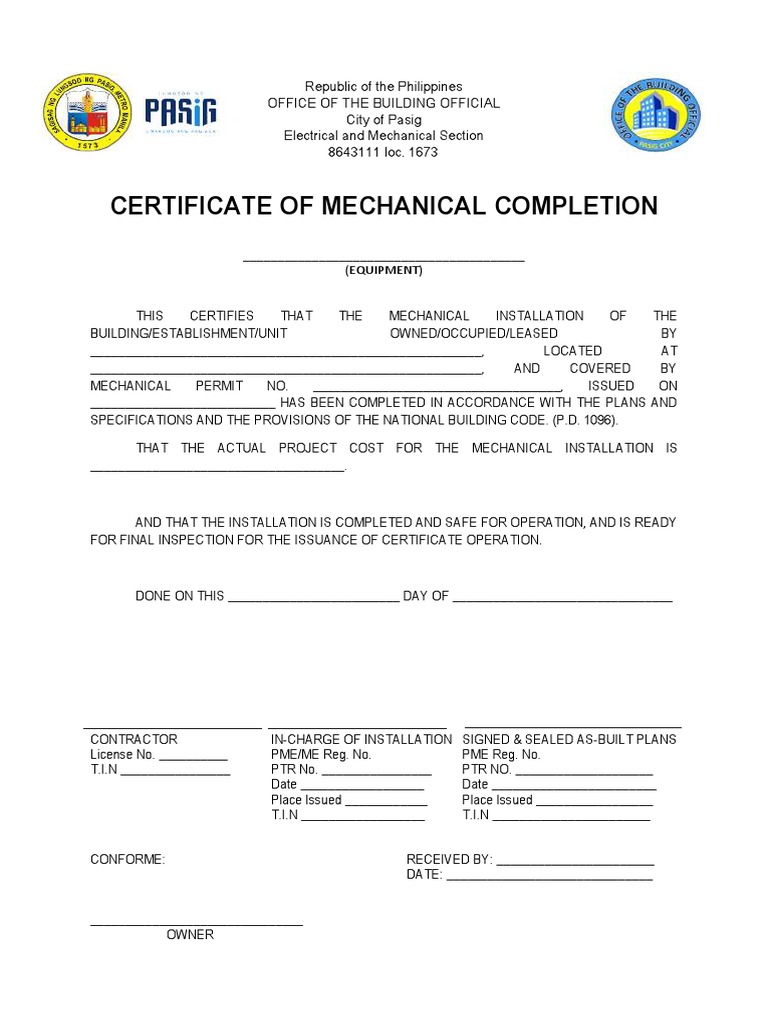 Mechanical Completion | PDF
