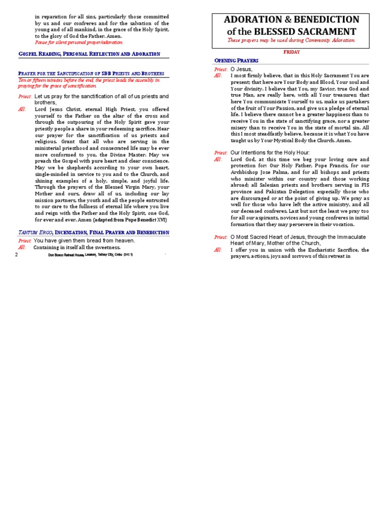 Holy Hour Day 5 FRIDAY Adoration and Benediction Printable LEAFLET ...