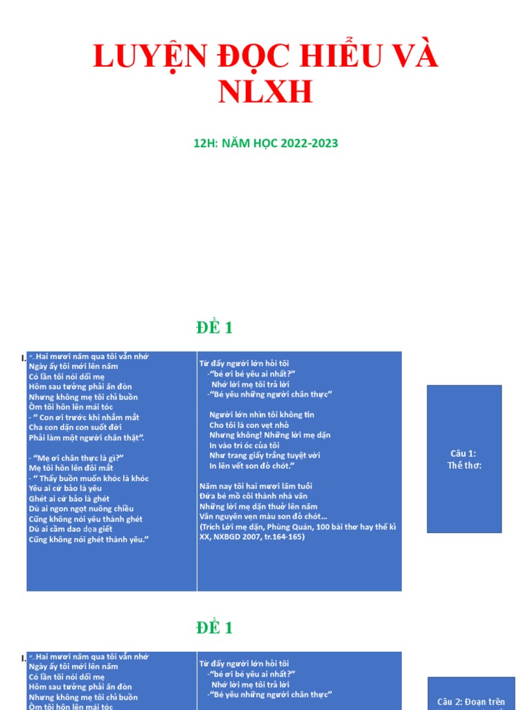 LUYỆN ĐỌC HIỂU VÀ NLXH | PDF