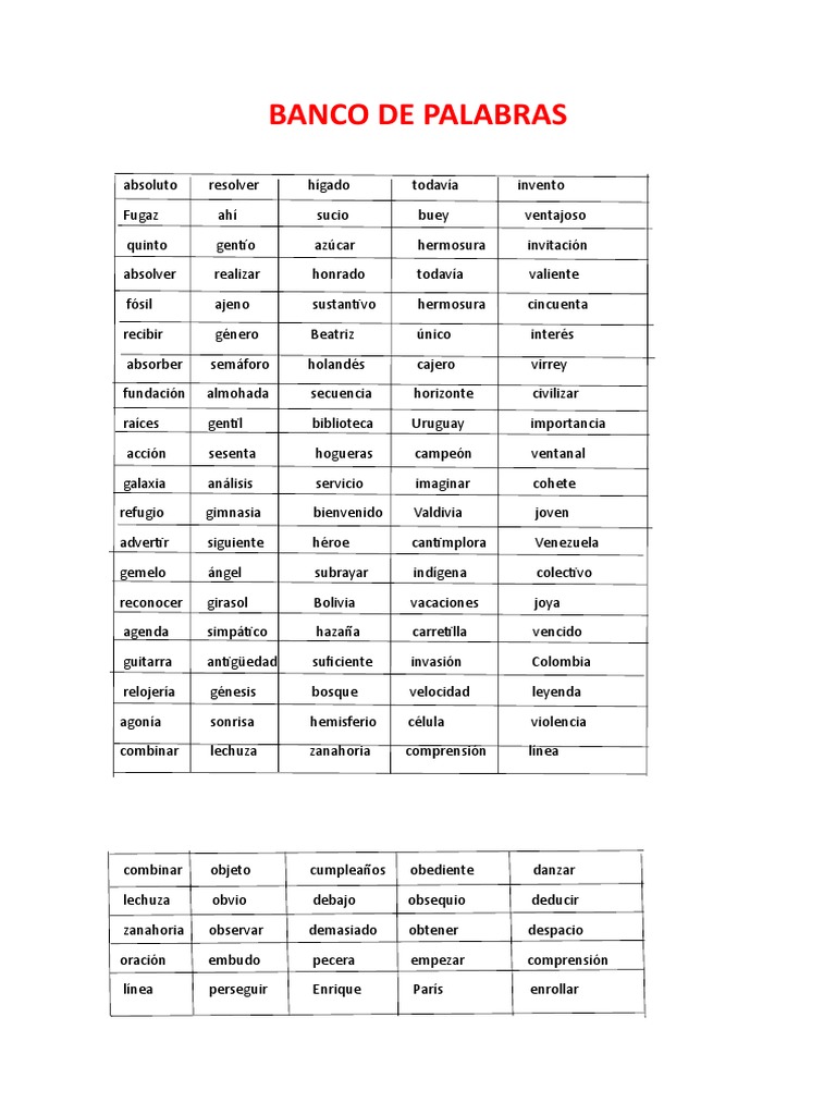 Banco de Palabras | PDF