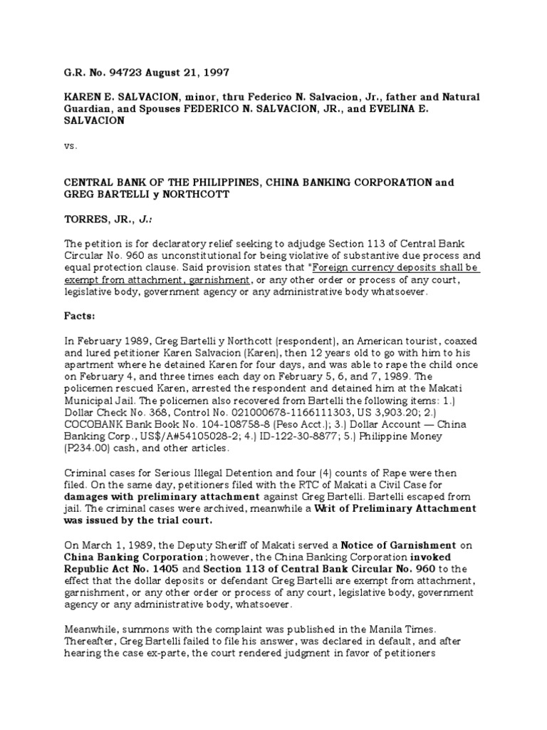 Salvacion V Central Bank | PDF | Complaint | Judgment (Law)