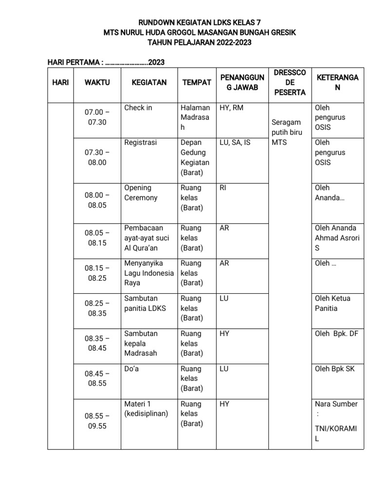 Rundown Acara LDKS 7 2days 2023 | PDF