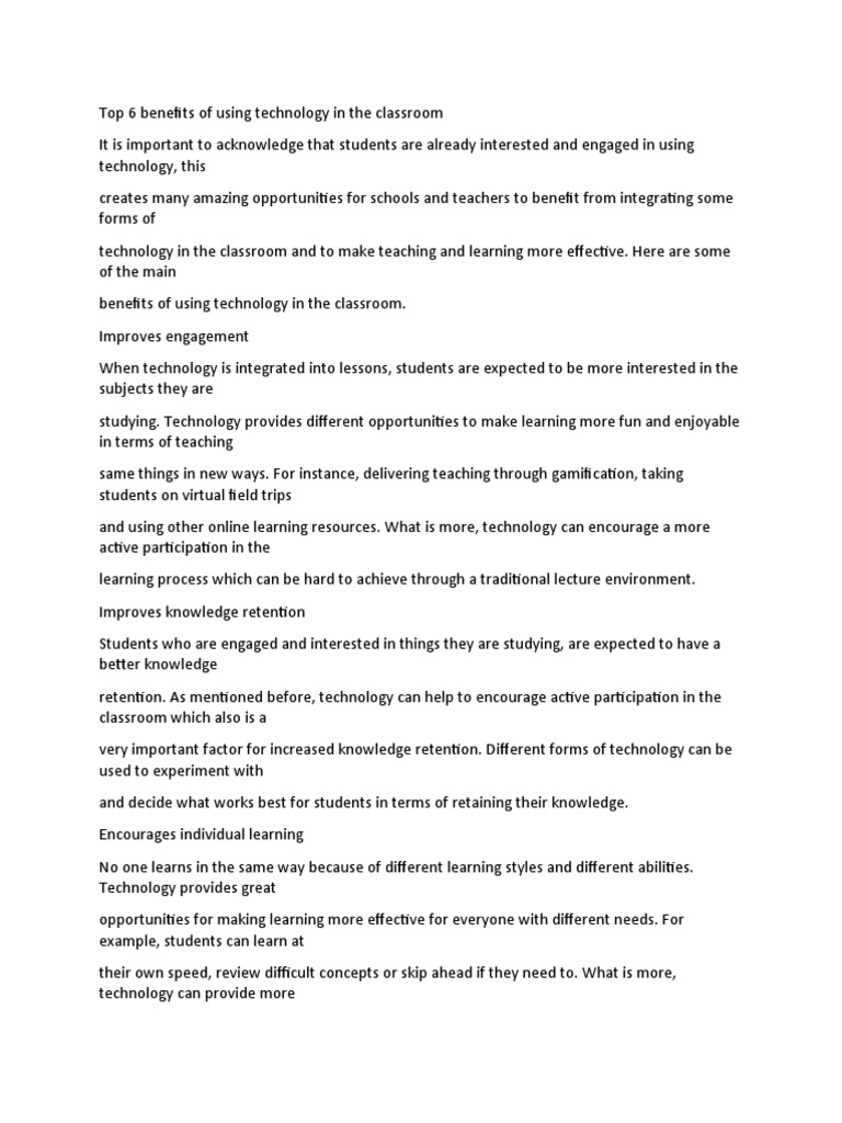 Top 6 Benefits of Using Technology in The Classroom | PDF | Educational ...