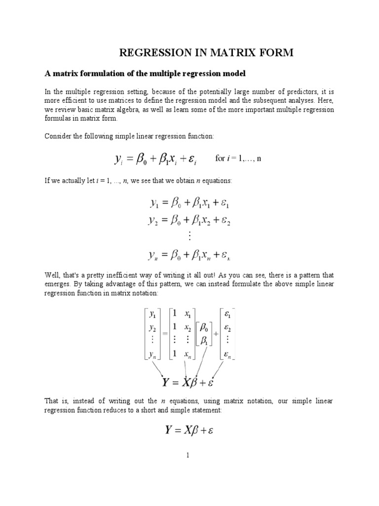 Regression in Matrix Form | Download Free PDF | Matrix (Mathematics) | Linear Regression