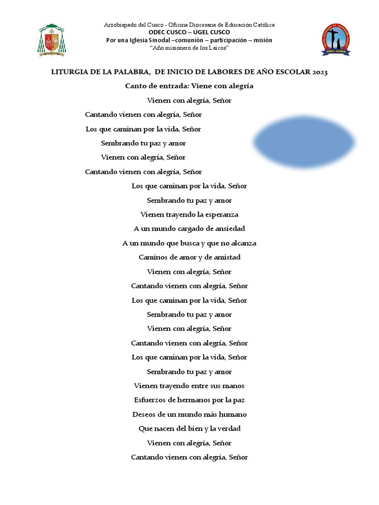 Liturgia de La Palabra, de Inicio de Labores de Año Escolar 2023 | PDF ... Liturgia de La Palabra, de Inicio de Labores de Año Escolar 2023 | PDF ...