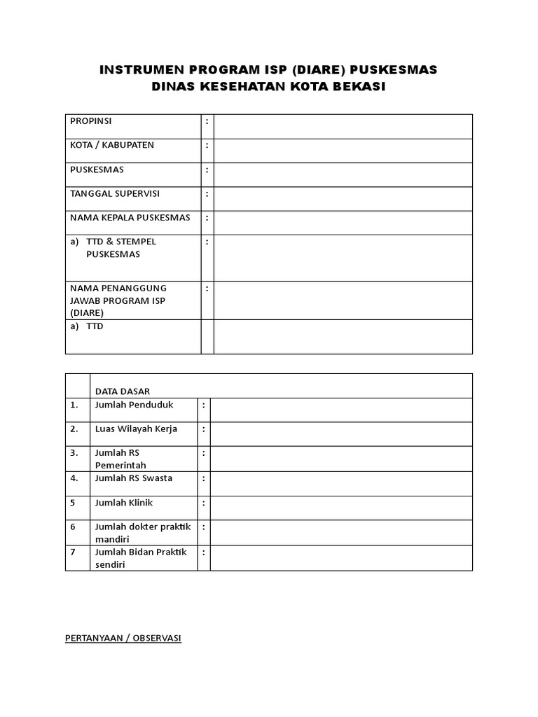Instrumen Program Isp (Diare) Puskesmas P2PM | PDF