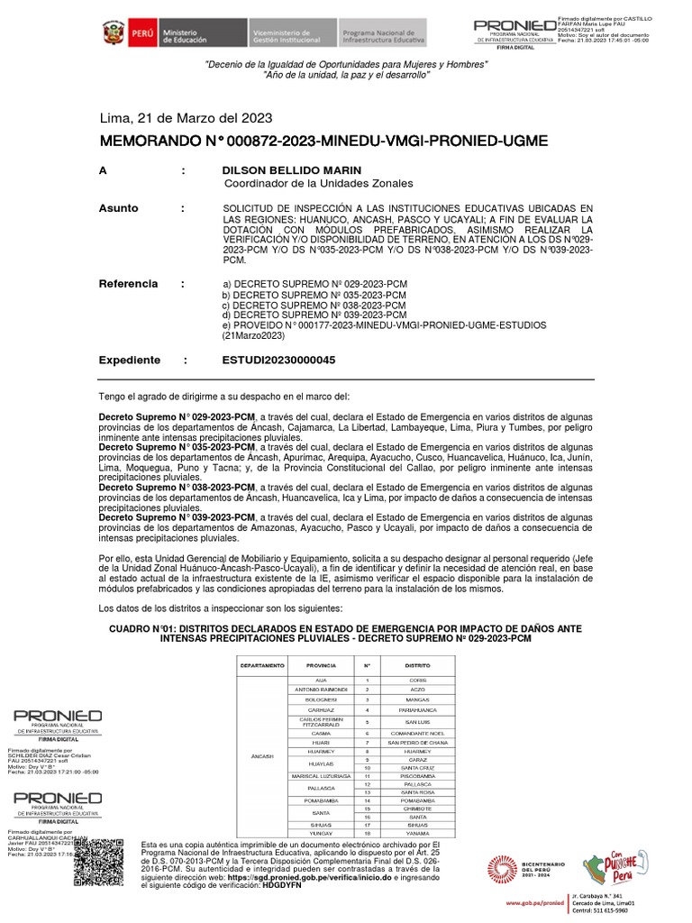 Memorando 000872 2023 Minedu Vmgi Pronied Ugme | PDF