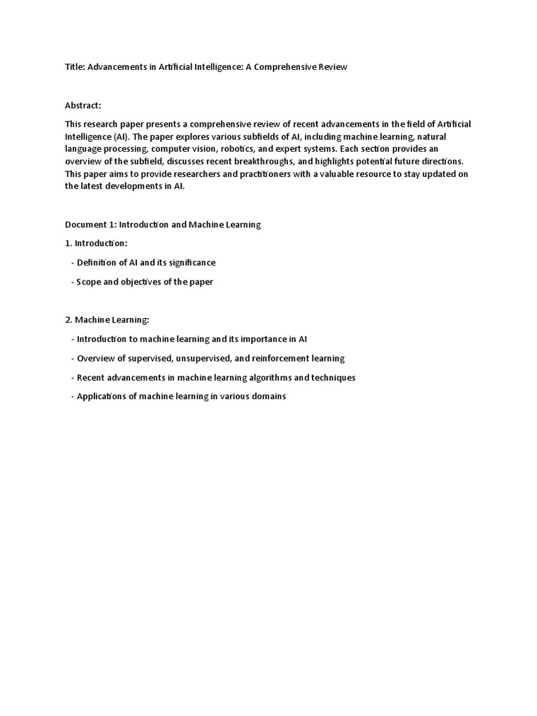 Advancements in AI Comprehensive Review Part 1 | PDF | Art | Technology ...