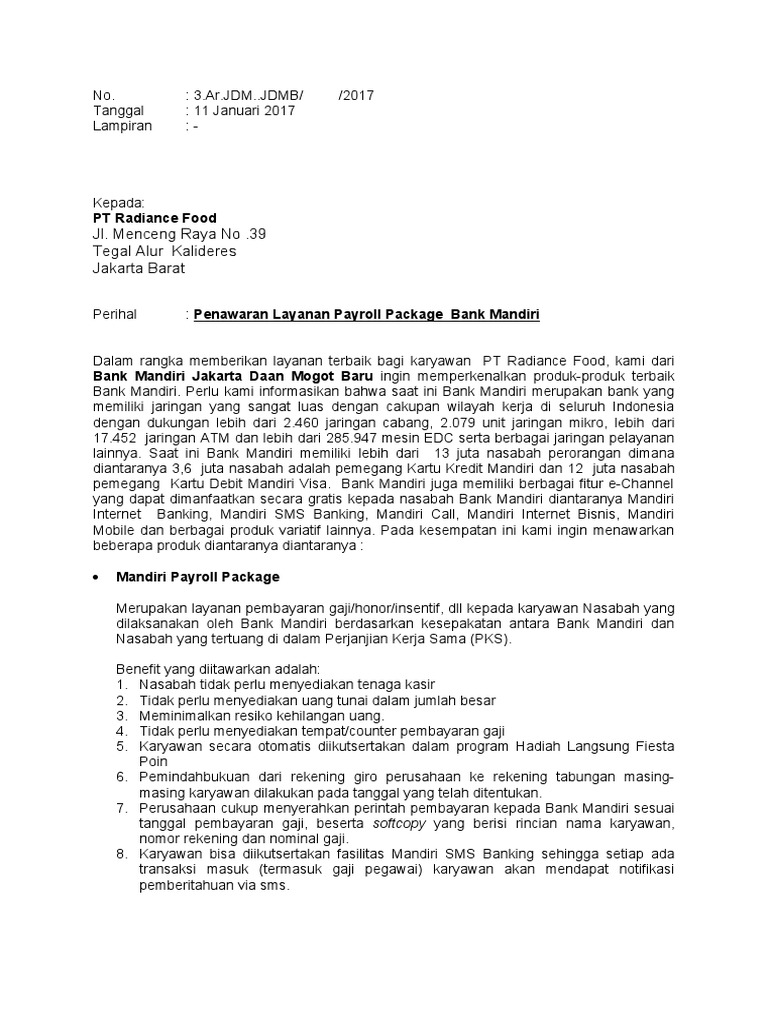Contoh Surat Penawaran Payroll Package | PDF