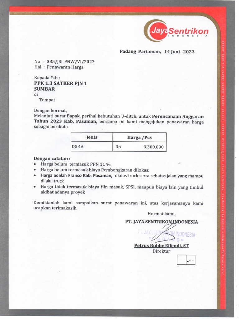 Harga U-Ditch DS4A Jaya Sentrikon Juni 2023 | PDF