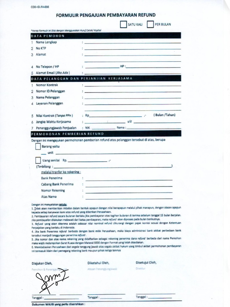 Formulir Refund Fee Signed | PDF