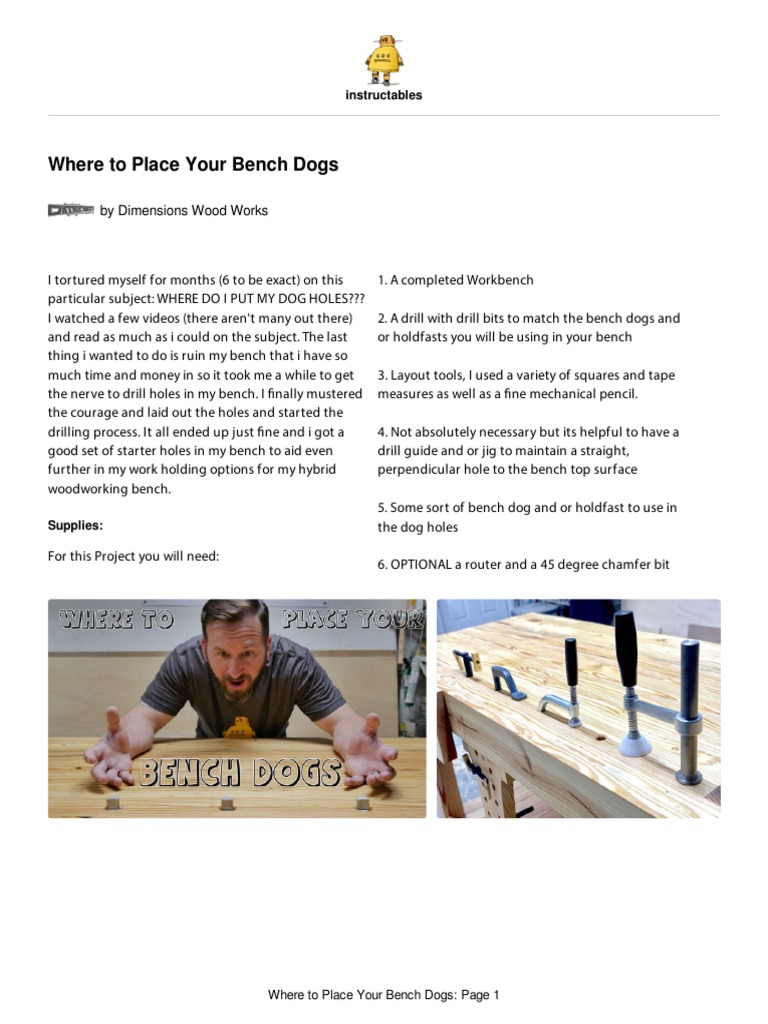 Bench Dog Hole Placement Guide | PDF | Drill | Drilling