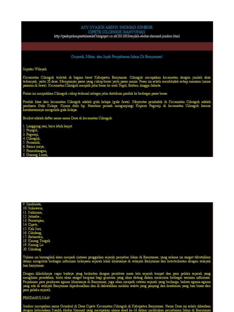 Sejarah Syaikh Abdus Shomad Jombor | PDF