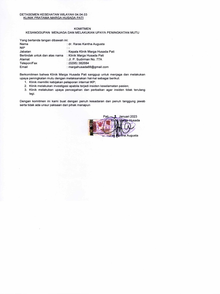 Komitmen Untuk Menjaga Dan Melakukan Upaya Peningkatan Mutu | PDF