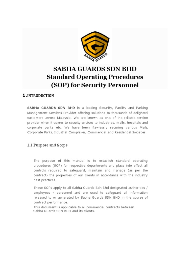 Sop Co SGSB | PDF | Security Guard | Emergency