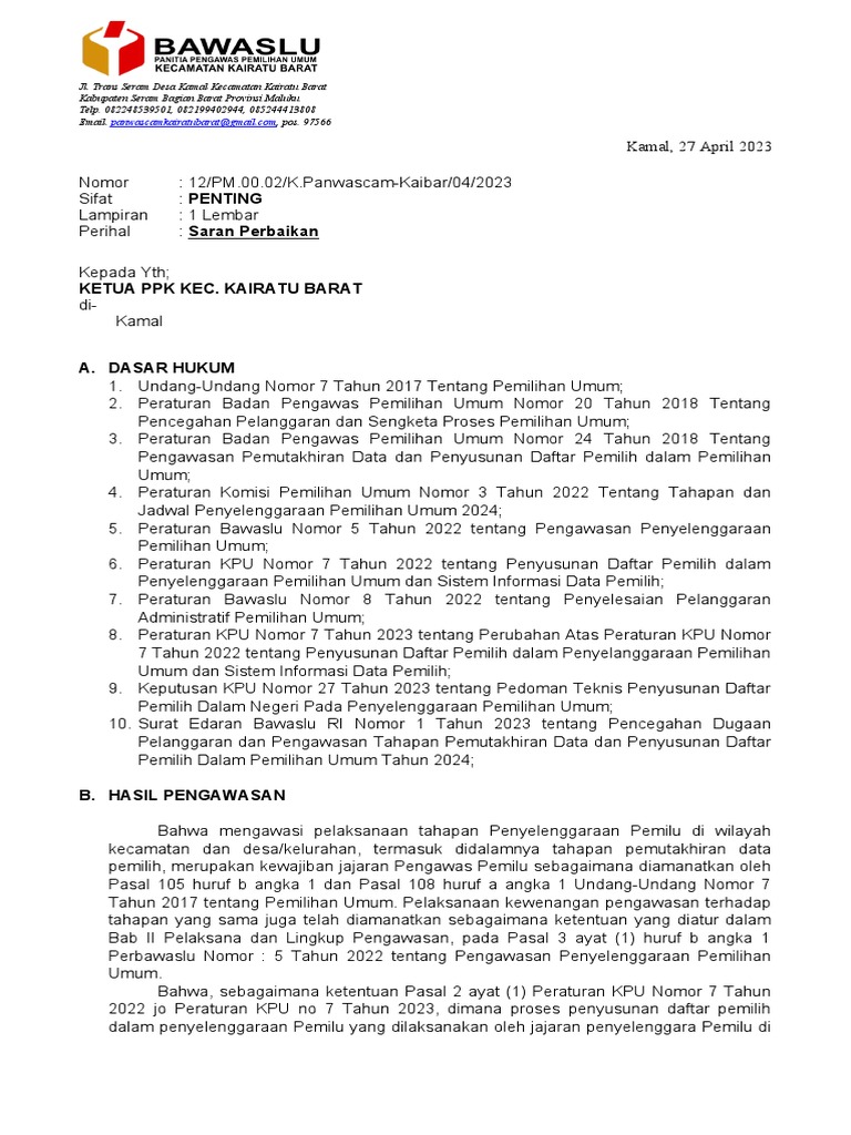 Kaibar - Saran Perbaikan PPK (DPS) | PDF