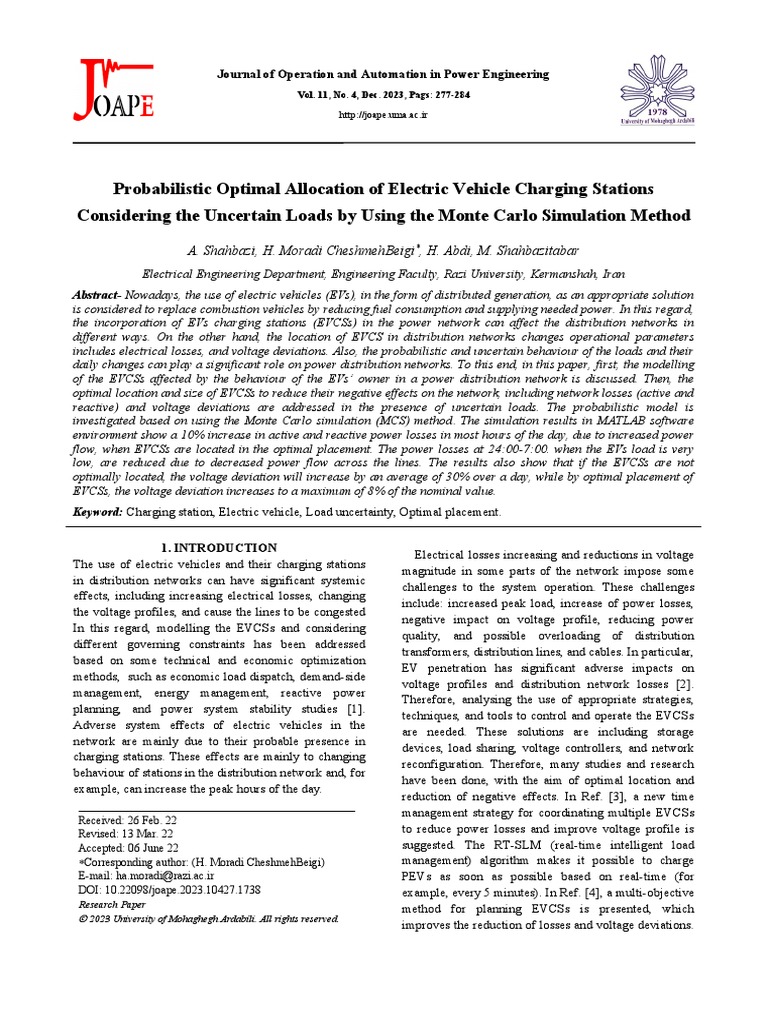 Probabilistic Optimal Allocation of Electric Vehicle Charging Stations ...