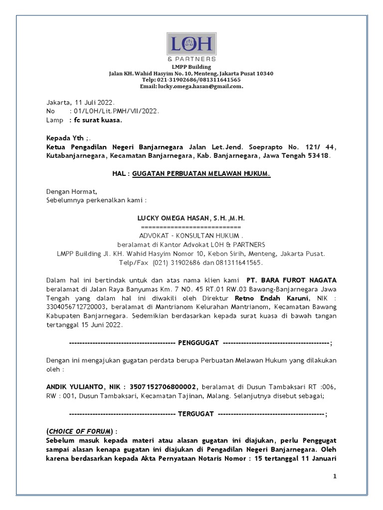 Gugatan Hukum PT. Bara Furot Nagata | PDF