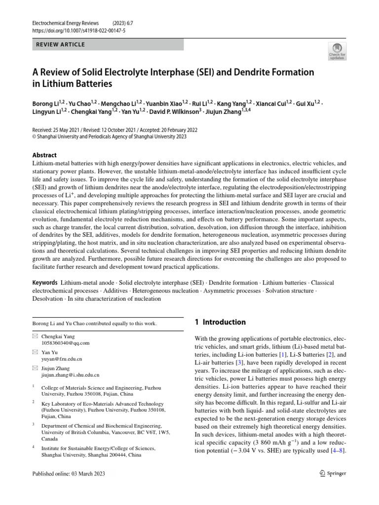 SEI and Dendrite Growth in Lithium Batteries | PDF | Electrochemistry ...