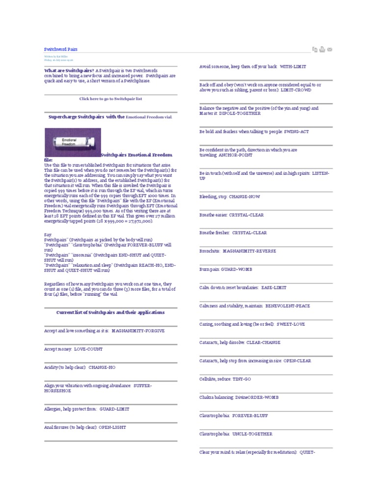 Switchwords Pairs | PDF | Mind | Anxiety