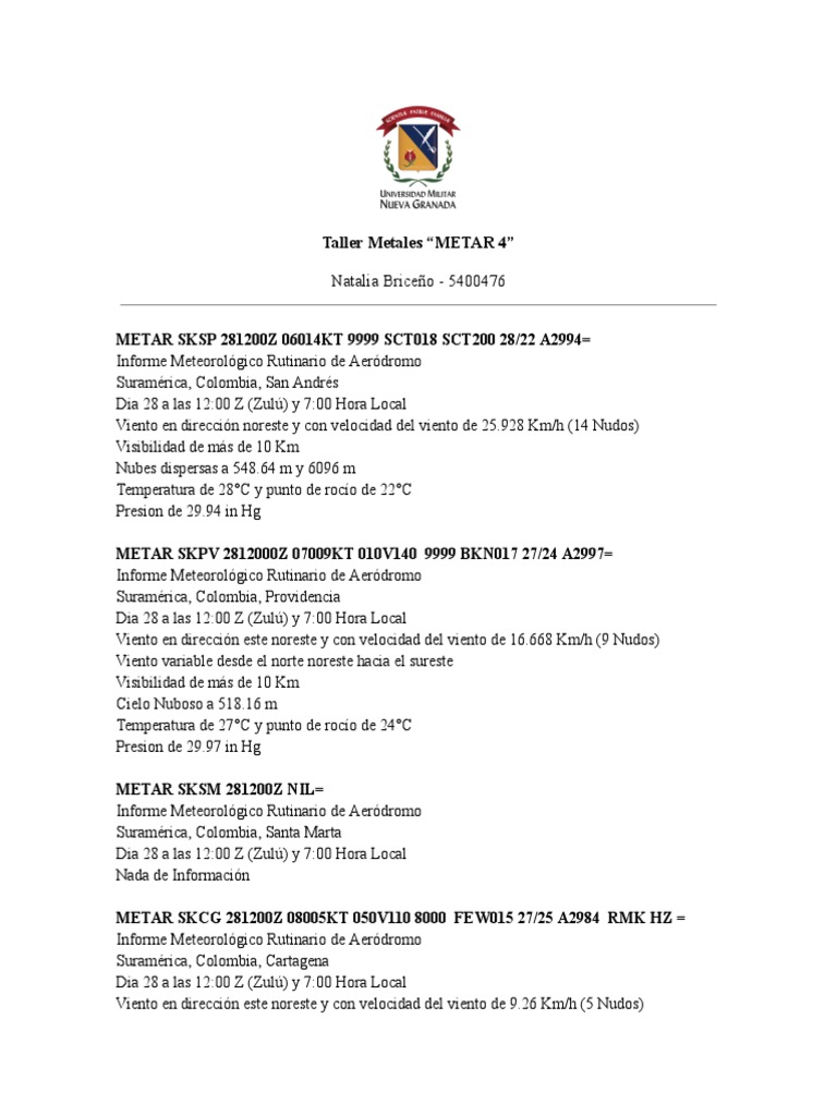 Taller Metar 4 | PDF | Herida | Meteorología