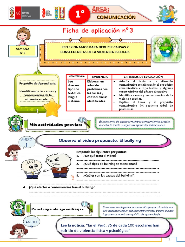 2°FICHA DE APLICACIÓN-SESIÓN3-SEM 2-EXP.7 - Causas y Consecuencias de La Violencia Escolar ...