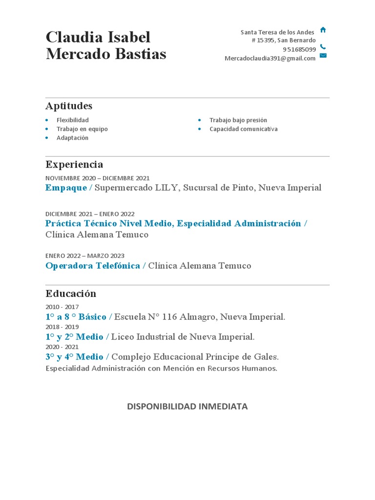 Curriculum Vitae - Claudia Mercado | PDF