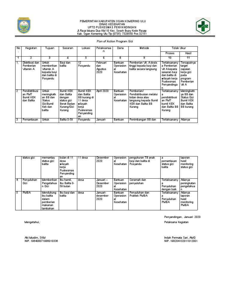 POA-IMPLEMENTASI-MONEV Gizi | PDF